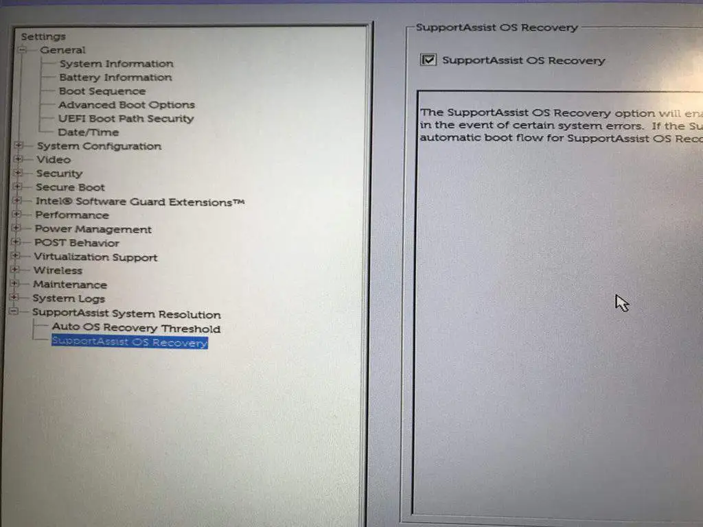 修改 BIOS，找回引导菜单的 SupportAssist OS Recovery 选项
