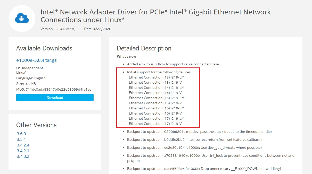 Linux 安装 intel I217 / I218 / I219-LM 网卡驱动