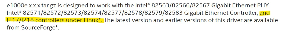Linux 安装 intel I217 / I218 / I219-LM 网卡驱动